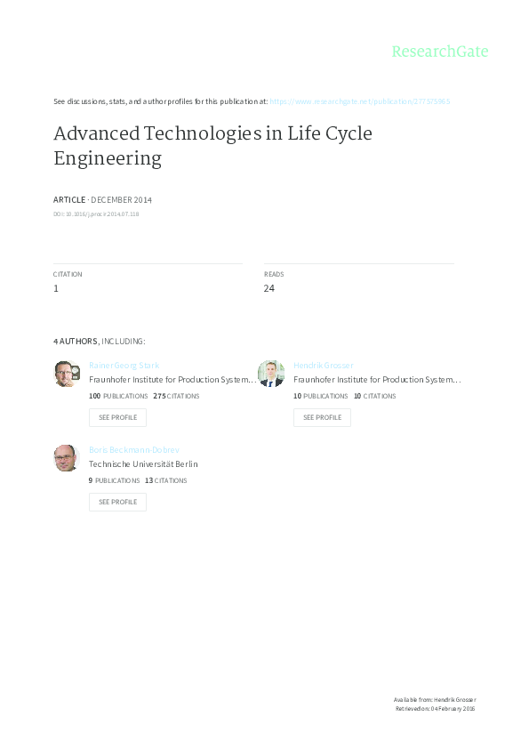 (PDF) Advanced Technologies in Life Cycle Engineering