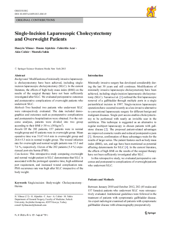 (PDF) Single-Incision Laparoscopic Cholecystectomy and Overweight Patients