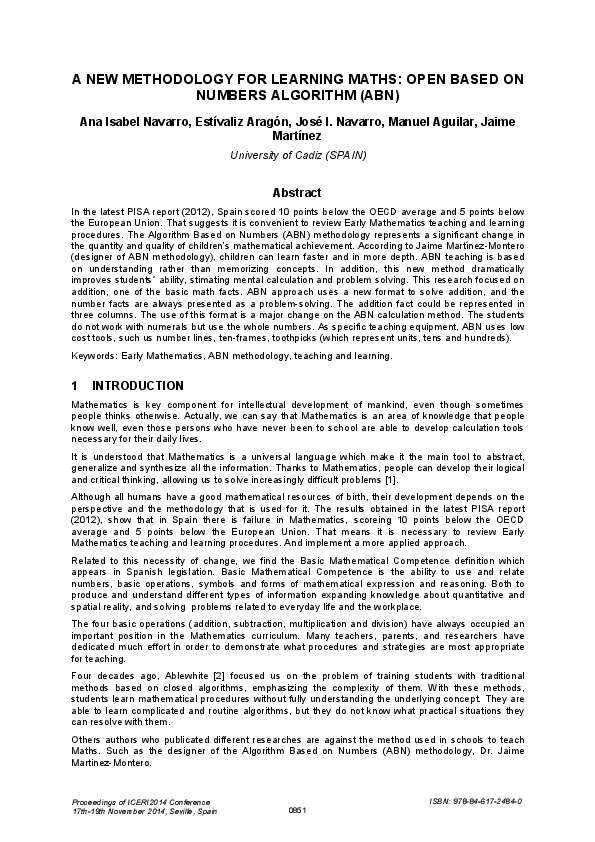 (PDF) A NEW METHODOLOGY FOR LEARNING MATHS: OPEN BASED ON NUMBERS ALGORITHM (ABN)