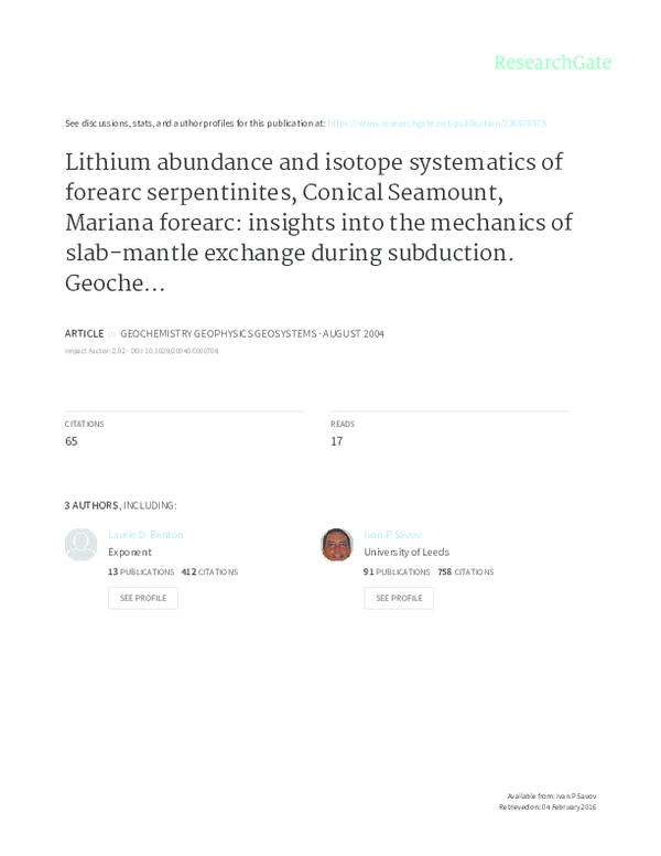 (PDF) Lithium abundance and isotope systematics of forearc ...