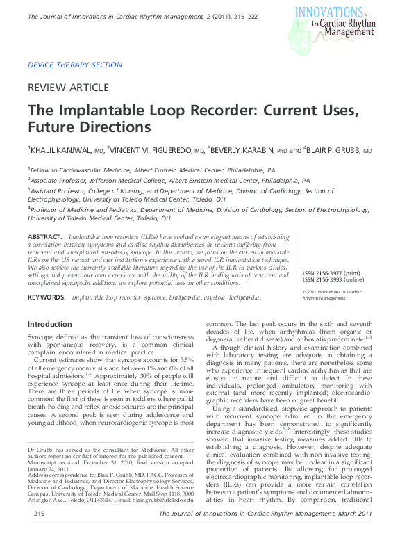 (PDF) The Implantable Loop Recorder: Current Uses, Future Directions