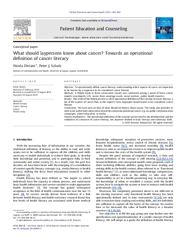 (PDF) What should laypersons know about cancer? Towards an operational ...