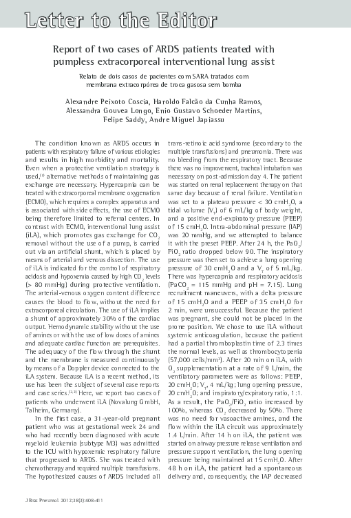 (PDF) Report of two cases of ARDS patients treated with pumpless ...