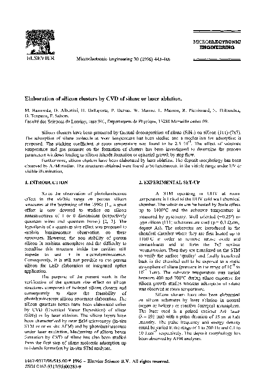 (PDF) Elaboration of silicon clusters by CVD of silane or laser ablation