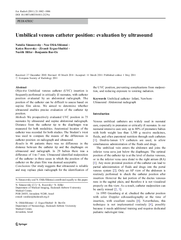 (PDF) Umbilical venous catheter position: evaluation by ultrasound