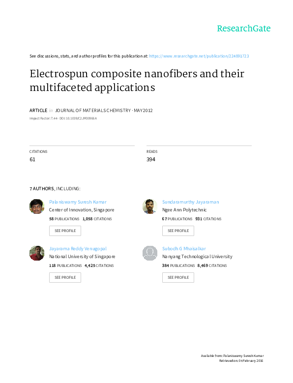 (PDF) Electrospun composite nanofibers and their multifaceted applications