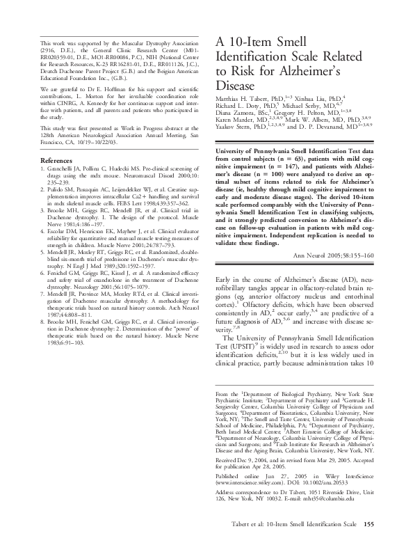 (PDF) A 10-item smell identification scale related to risk for ...
