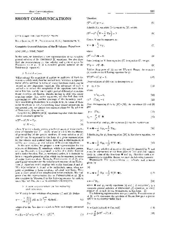 (PDF) Complete General Solution of the Brinkman Equations