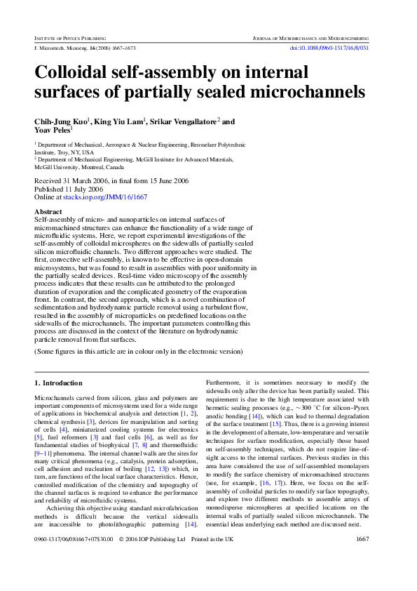 (PDF) Colloidal self-assembly on internal surfaces of partially sealed ...