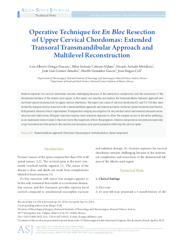 (PDF) Operative Technique for En Bloc Resection of Upper Cervical ...