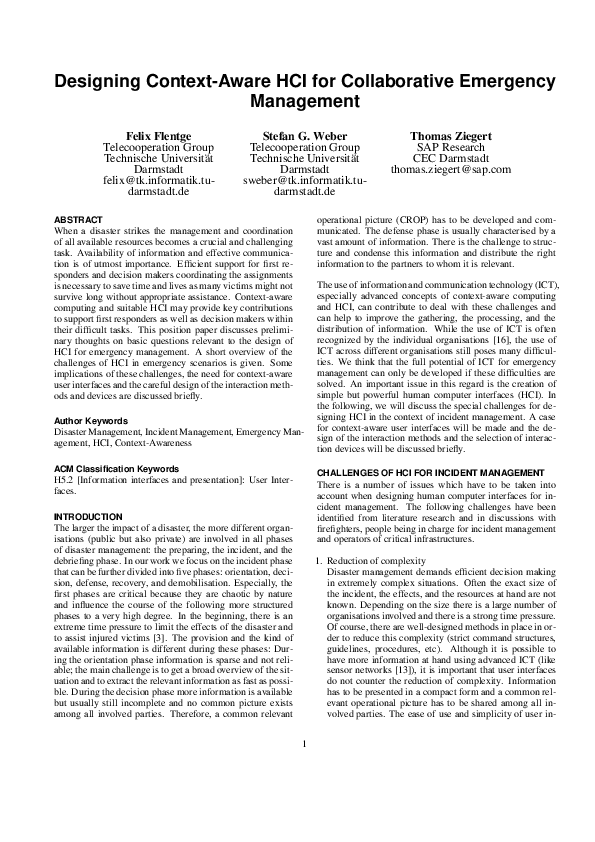 (PDF) Designing Context-Aware HCI for Collaborative Emergency Management