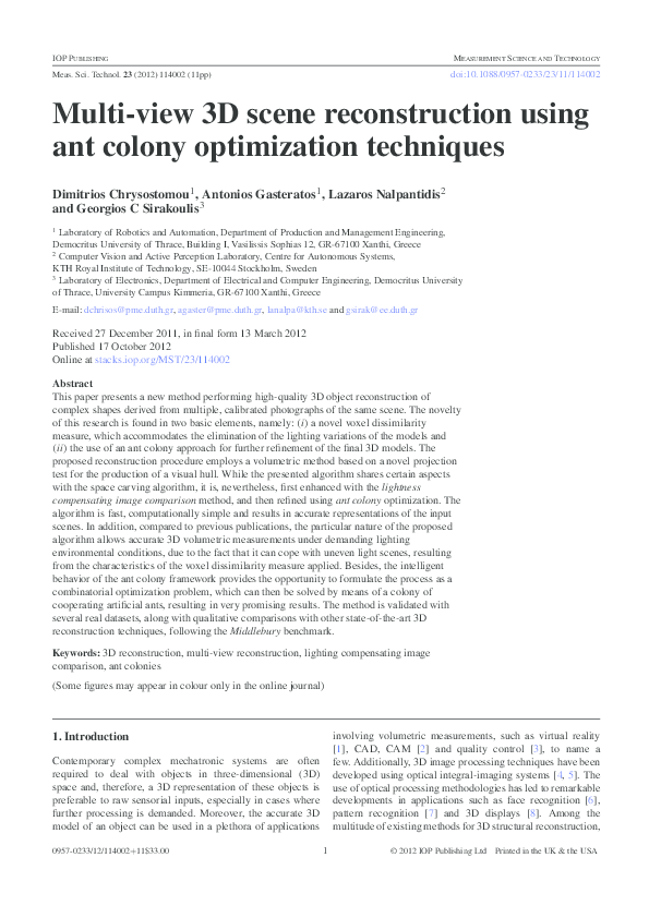 Pdf Multi View 3d Scene Reconstruction Using Ant Colony Optimization Techniques