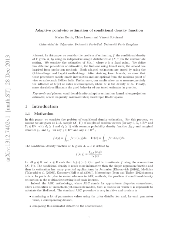 Pdf Adaptive Estimation Of Conditional Density Function