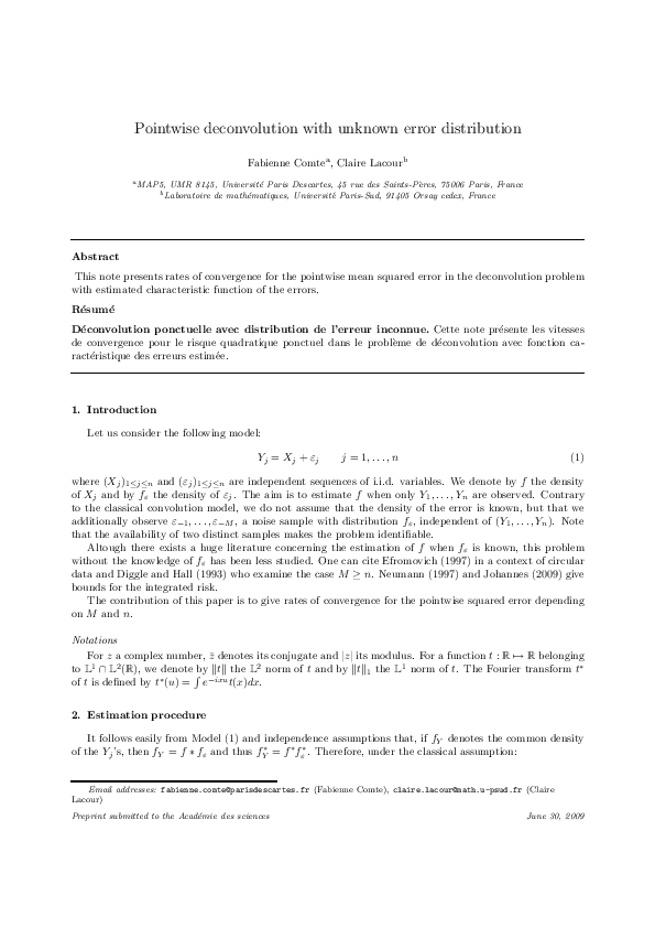 (PDF) Pointwise deconvolution with unknown error distribution