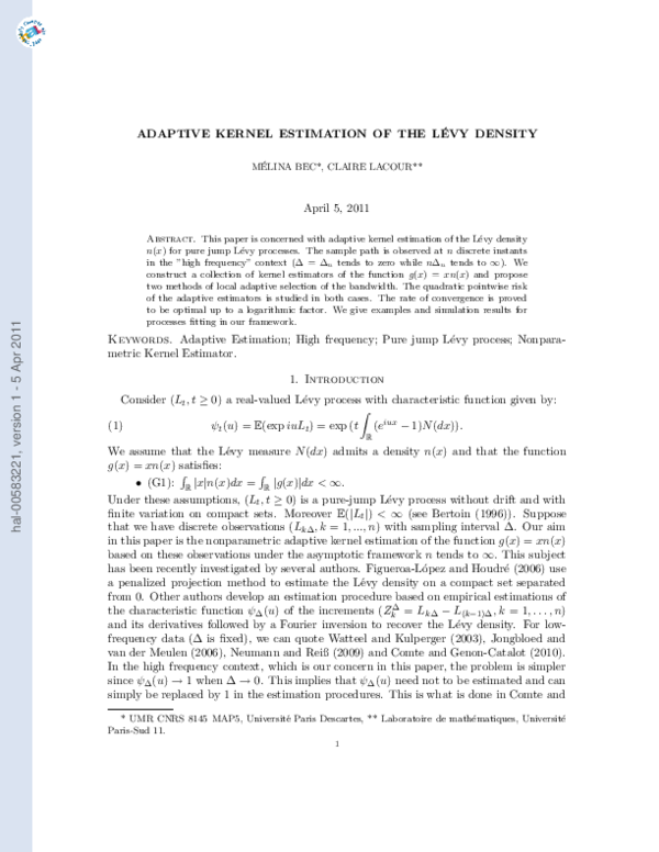 (PDF) Adaptive pointwise estimation for pure jump Lévy processes ...