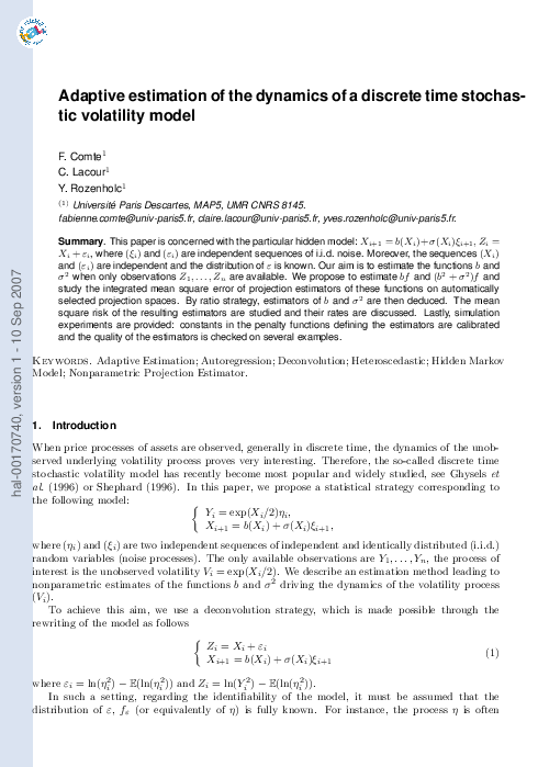 Pdf Adaptive Estimation Of The Dynamics Of A Discrete Time Stochastic