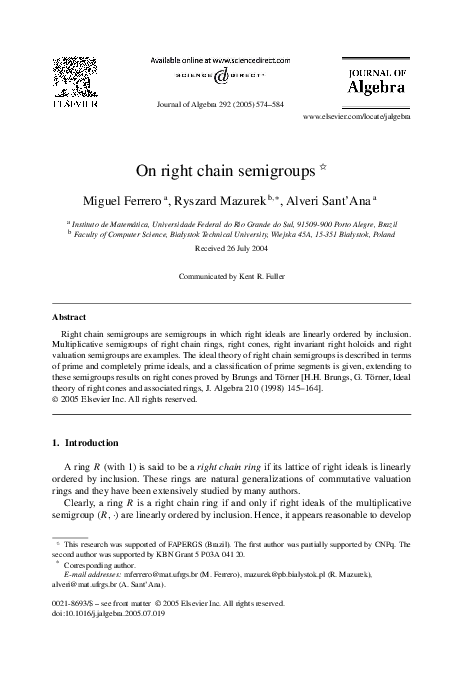 (PDF) On right chain semigroups