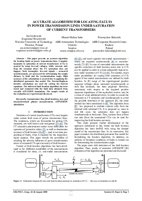 (PDF) Fault Location Algorithm for Power Lines