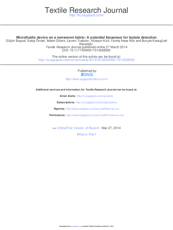 Pdf Microfluidic Device On A Nonwoven Fabric A Potential Biosensor For Lactate Detection