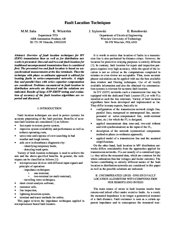 (PDF) Fault Location Techniques