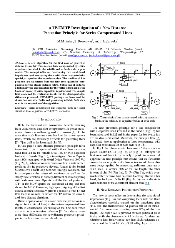 (PDF) ATP-EMTP Investigation of a New Distance Protection Principle for Series Compensated Lines