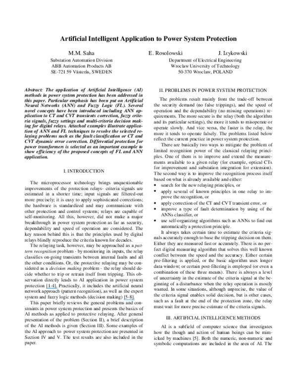 (PDF) Artificial Intelligent Application to Power System Protection