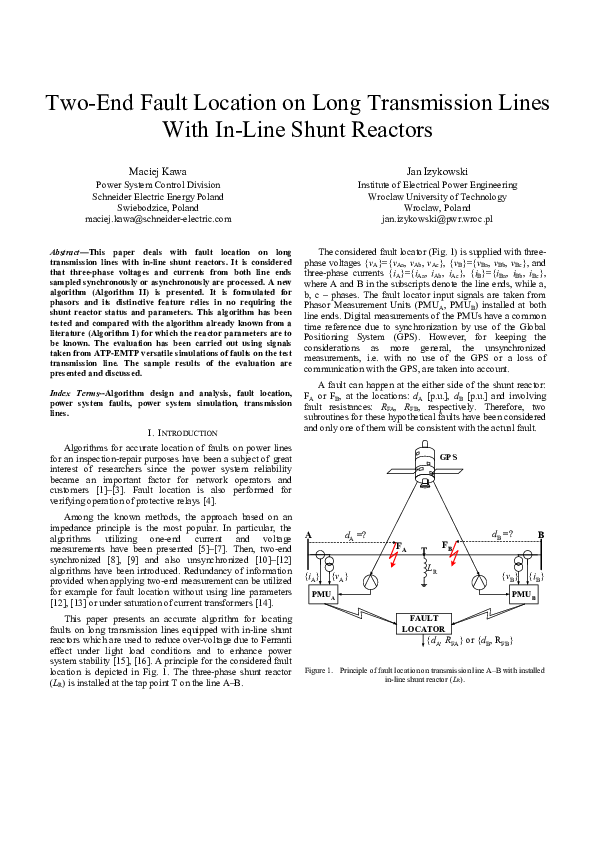 (PDF) Two-end fault location on long transmission lines with in-line shunt reactors