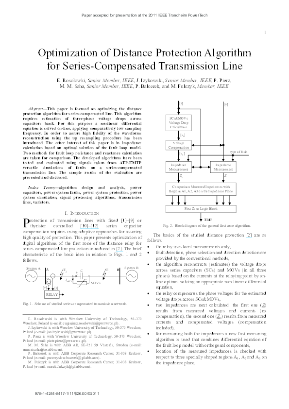 (PDF) Optimization of distance protection algorithm for series-compensated transmission line