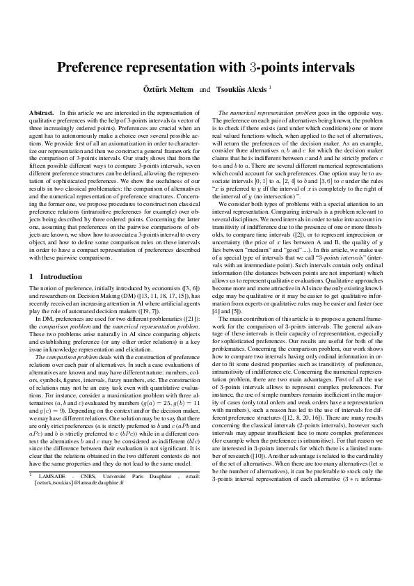 (PDF) Preference representation with 3-points intervals