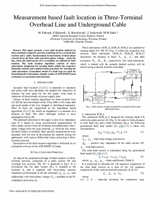 (PDF) Measurement based fault location in three-terminal overhead line and underground cable