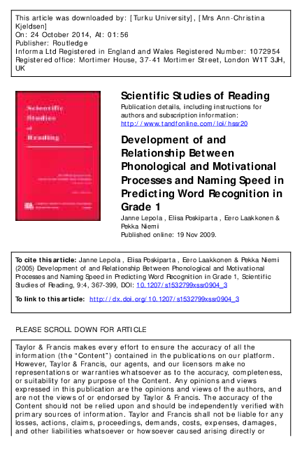 (PDF) Development of and Relationship Between Phonological and Motivational Processes and Naming ...