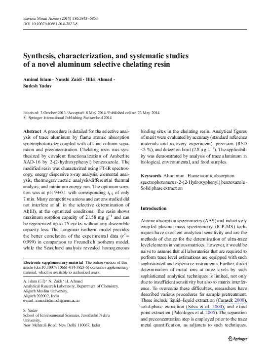 (PDF) Synthesis, characterization, and systematic studies of a novel aluminum selective ...