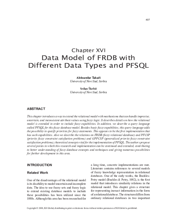 (PDF) Data Model of FRDB with Different Data Types and PFSQL