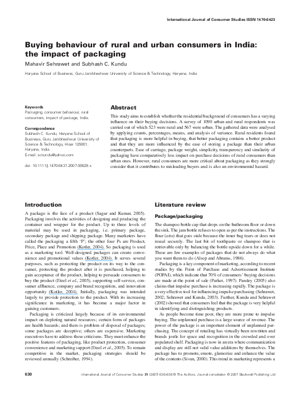 (PDF) Buying behaviour of rural and urban consumers in India: the ...