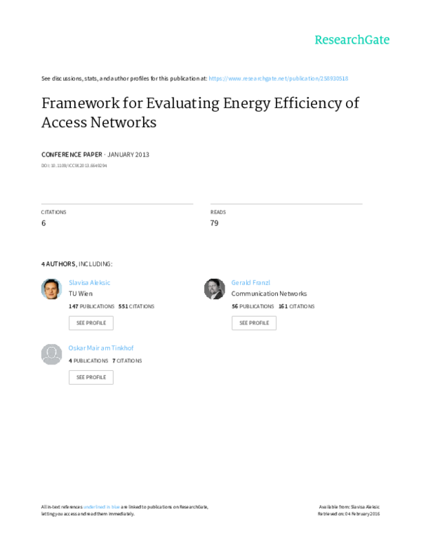 (PDF) Framework for evaluating energy efficiency of access networks