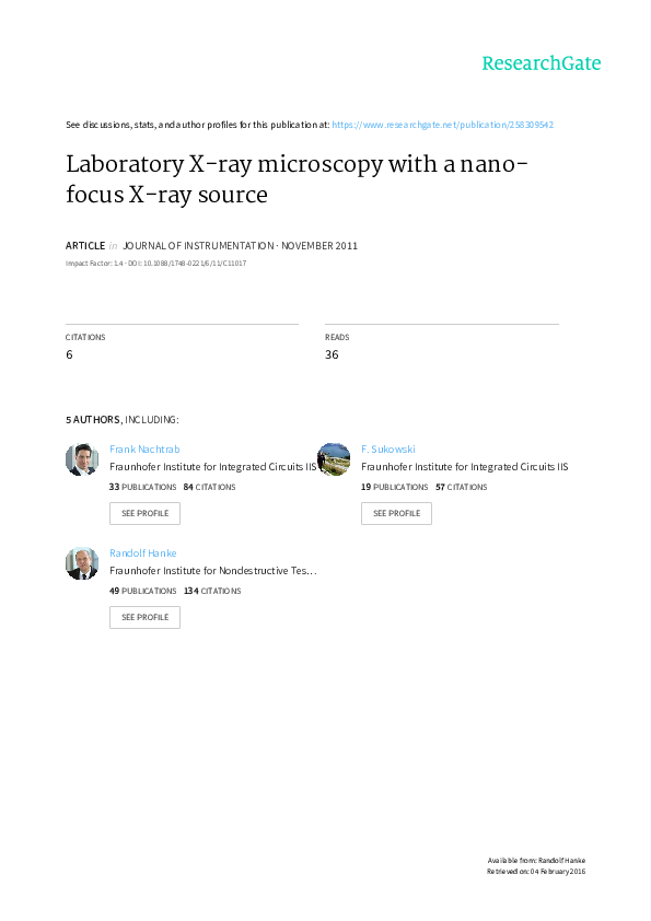 (PDF) Laboratory X-ray microscopy with a nano-focus X-ray source