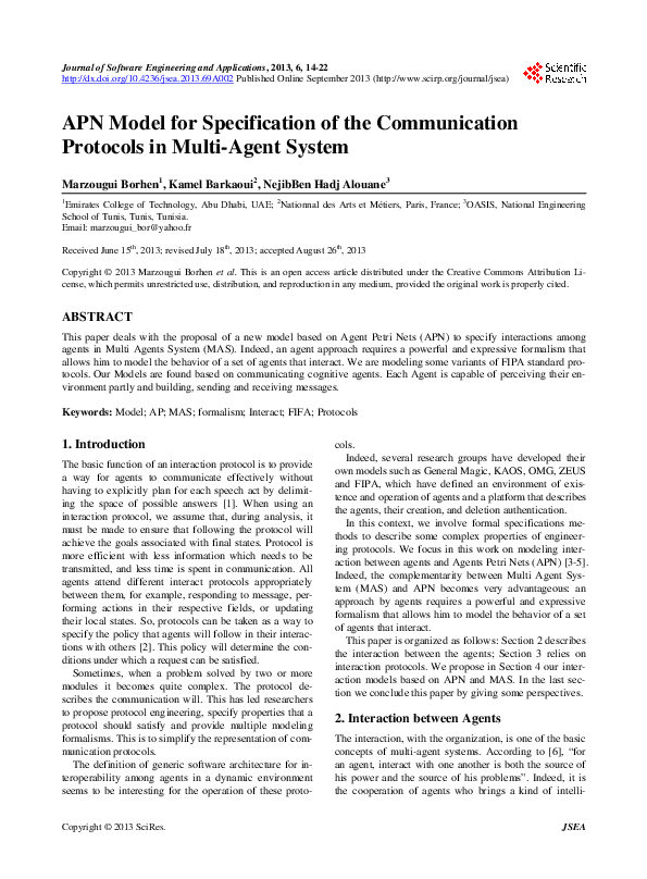 (PDF) APN Model for Specification of the Communication Protocols in Multi-Agent System