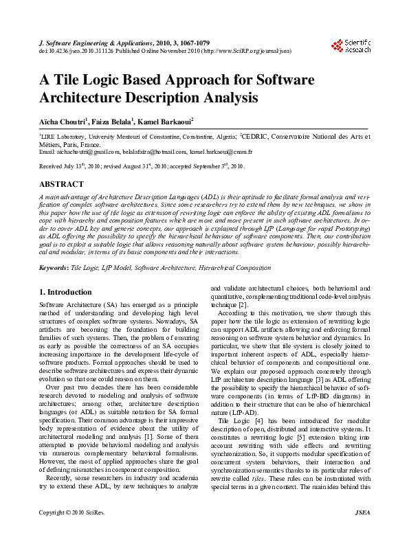 (PDF) A Tile Logic Based Approach for Software Architecture Description Analysis