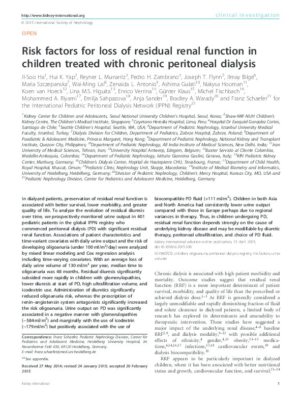 (PDF) Risk factors for loss of residual renal function in children ...