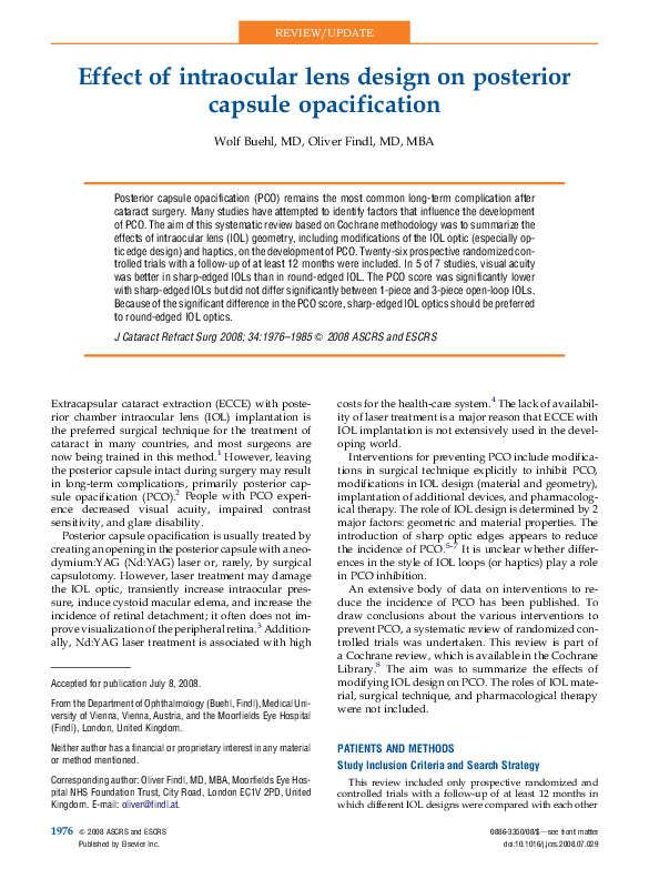 (PDF) Effect of intraocular lens design on posterior capsule opacification