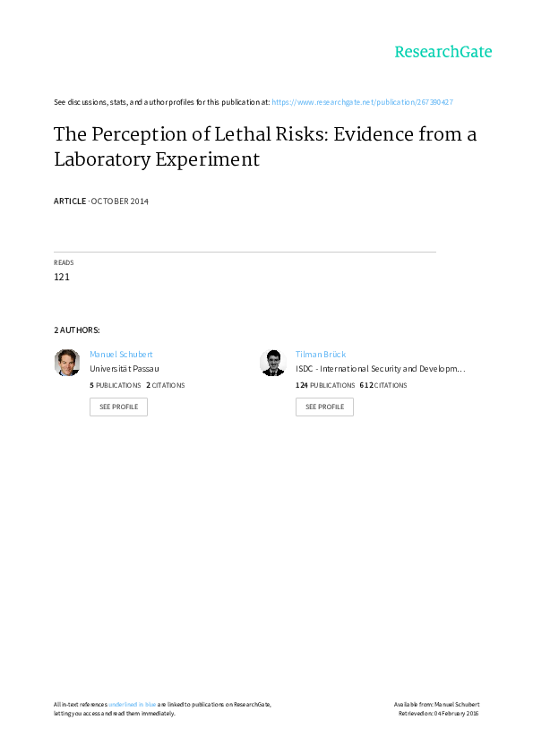 (PDF) The Perception of Lethal Risks-Evidence from a Laboratory Experiment