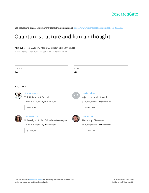 (PDF) Quantum structure and human thought