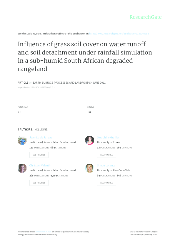 (PDF) Influence of grass soil cover on water runoff and soil detachment ...