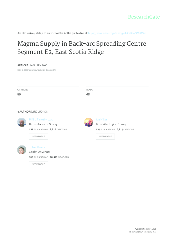 (PDF) Magma Supply in Back-arc Spreading Centre Segment E2, East Scotia ...