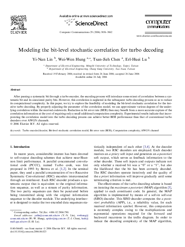 Pdf Modeling The Bit Level Stochastic Correlation For Turbo Decoding
