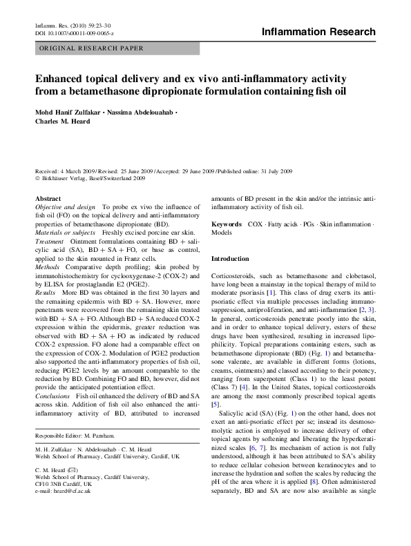 (PDF) Enhanced topical delivery and ex vivo anti-inflammatory activity ...