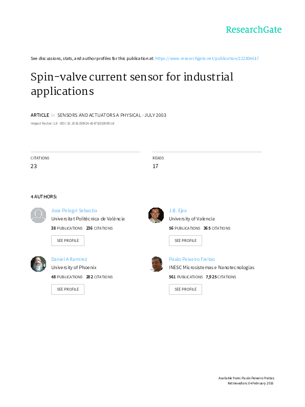 (PDF) Spin-valve current sensor for industrial applications