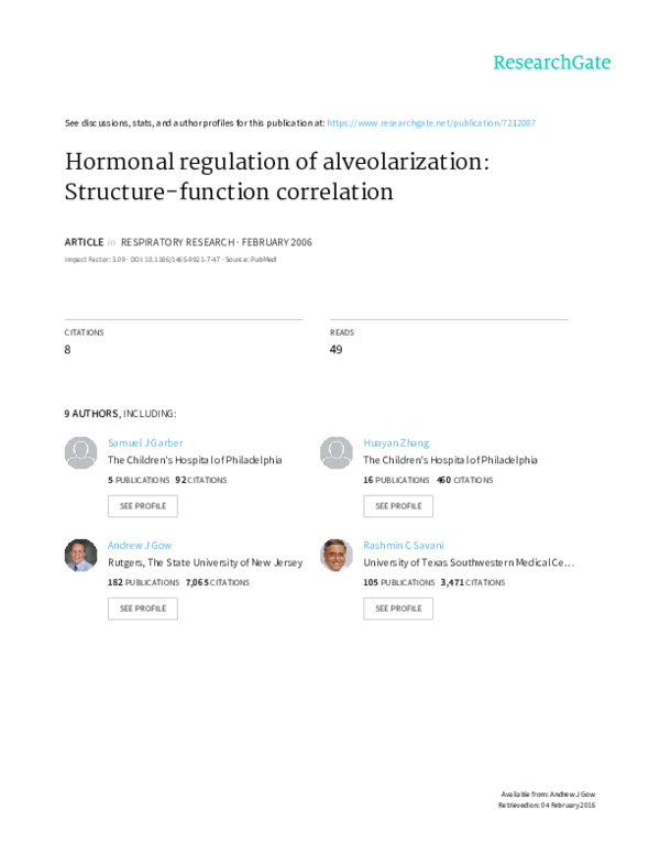 (PDF) Hormonal regulation of alveolarization: structure-function ...