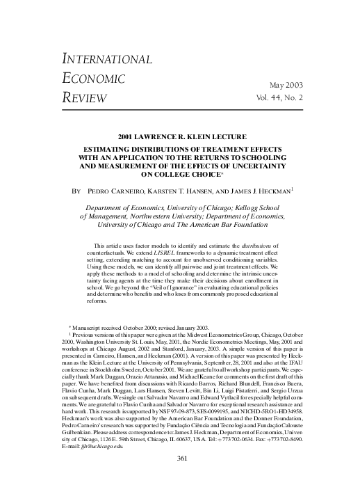 (PDF) 2001 Lawrence R. Klein Lecture Estimating Distributions of ...