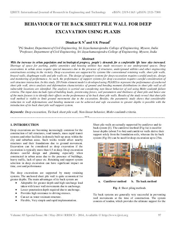 (PDF) BEHAVIOUR OF TIE BACK SHEET PILE WALL FOR DEEP EXCAVATION USING ...